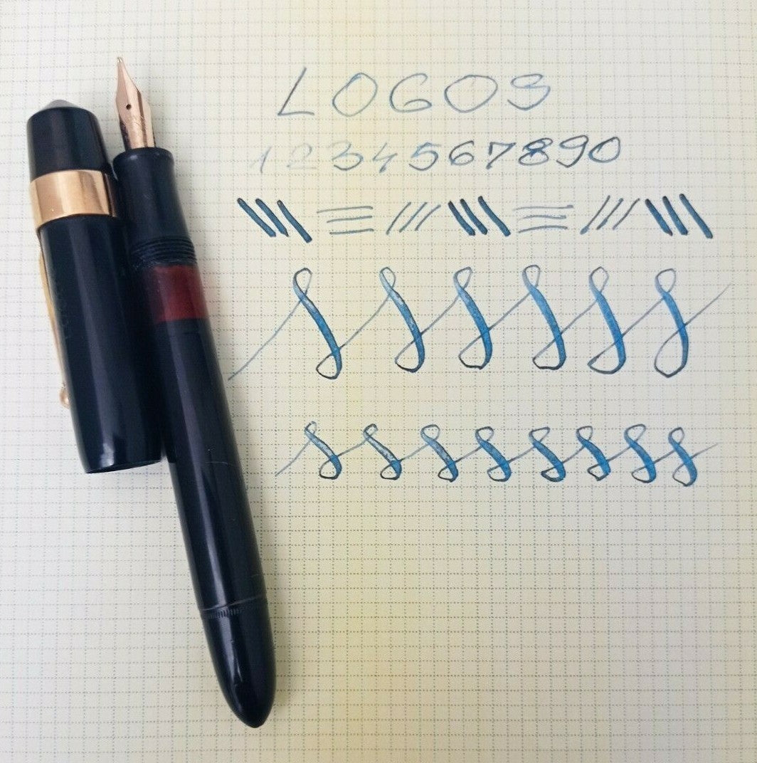 LOGOS Celluloid Piston Fountain Pen 14k Flex Nib Excellent Very Rare V ...